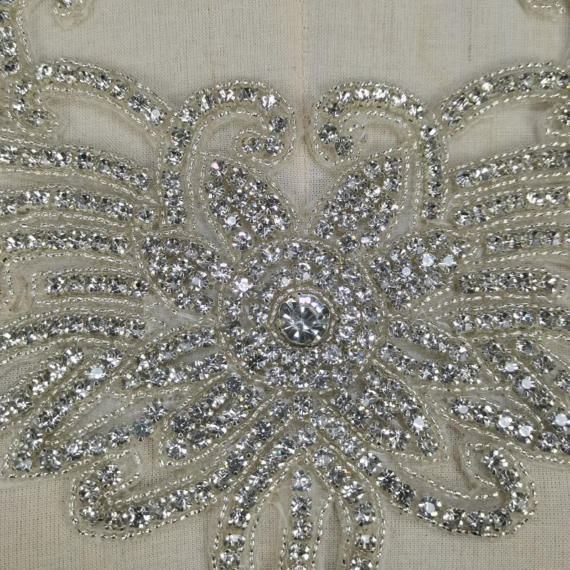 White rhinestone wedding dress or evening gown lace applique - Lace ...